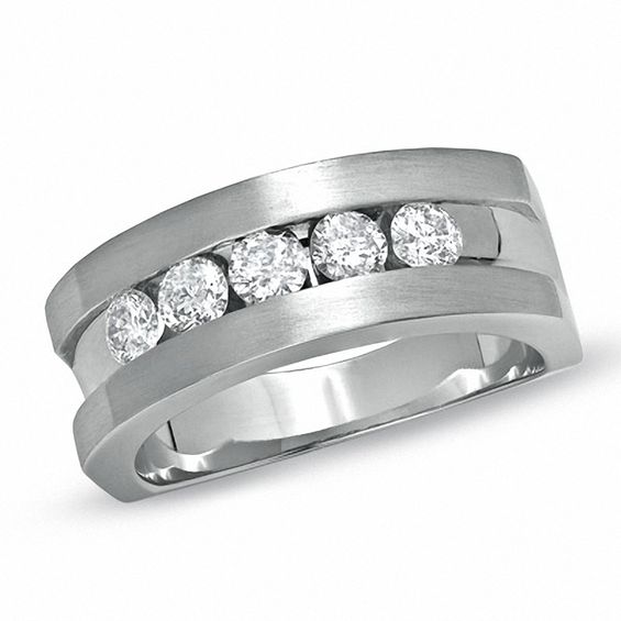 Mens 1 Ct T W Diamond Five Stone Band In 14k White Gold Wedding