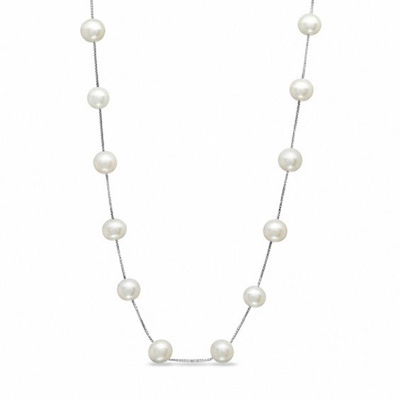 5 0 6 0mm Cultured Freshwater Pearl Beaded Station Necklace In 14k