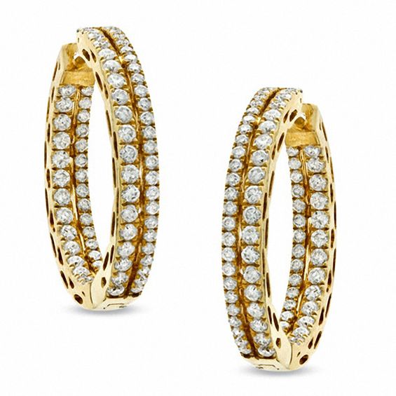 1 5 8 Ct T W Diamond Double Row Hoop Earrings In 14k Gold Online