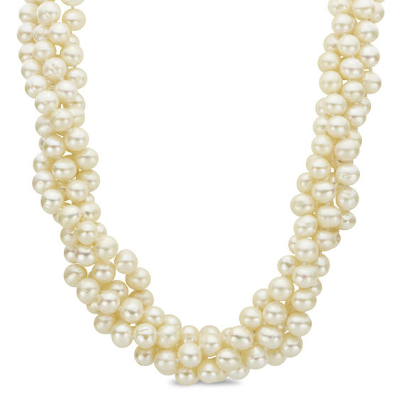6 0 6 5mm Cultured Freshwater Pearl Twisted Strand Necklace With