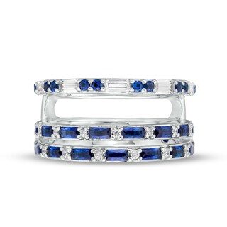 Vera Wang Love Collection Blue Sapphire and 1/3 CT. T.W. Diamond Triple Row Solitaire Enhancer ...