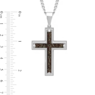 Men's Camouflage Carbon Fiber Inlay Cross Pendant in Stainless Steel - 24" | Zales