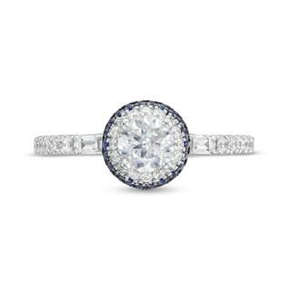Vera Wang Love Collection 3/4 CT. T.W. Diamond and Blue Sapphire Double Frame Engagement Ring in ...