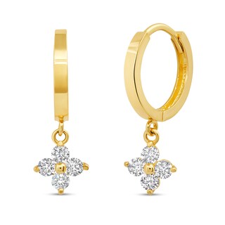 White Lab-Created Sapphire Quartet Hoop Drop Earrings in 10K Gold | Zales