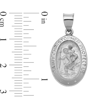 Saint Christopher Protect Us Oval Medal Necklace Charm in Hollow 14K White Gold | Zales