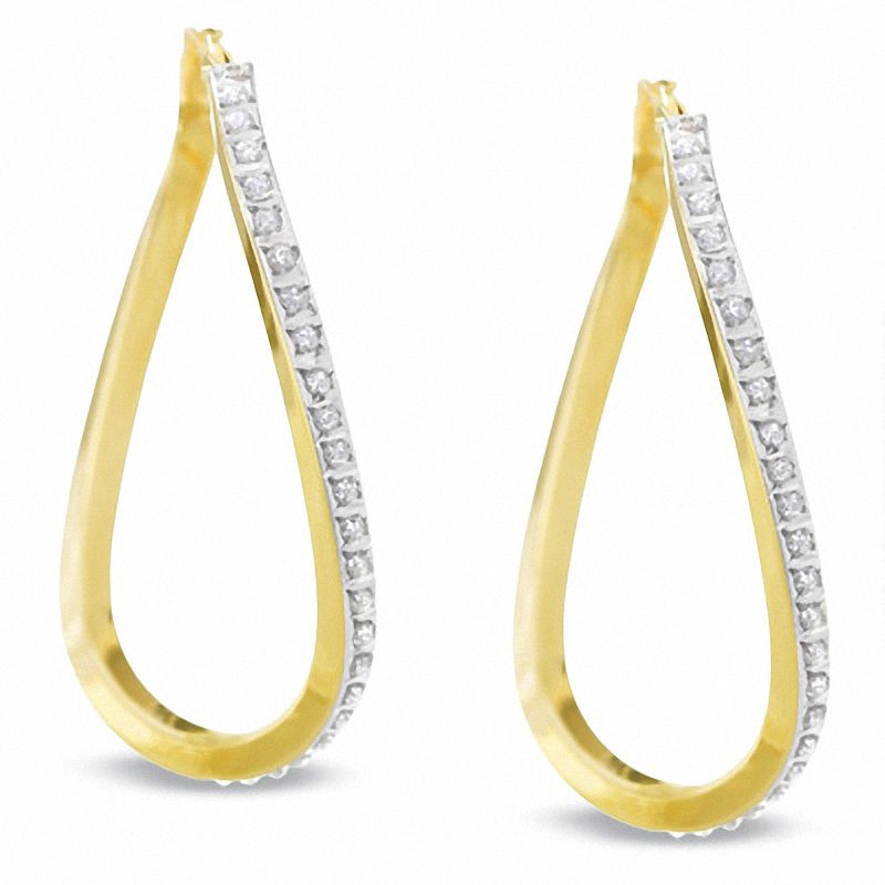 Diamond Fascination Large Wave Hoop Earrings in 14K Gold Zales
