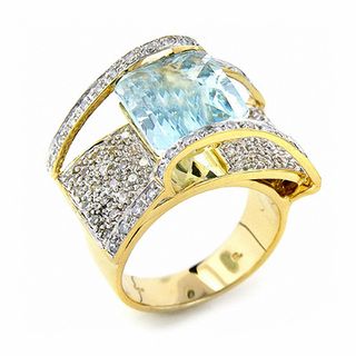 Square Aquamarine Ring in 14K Gold with Diamond Accents | Zales