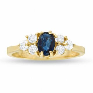Oval Blue Sapphire and 3/8CT. T.W. Diamond Ring in 14K Gold | Zales