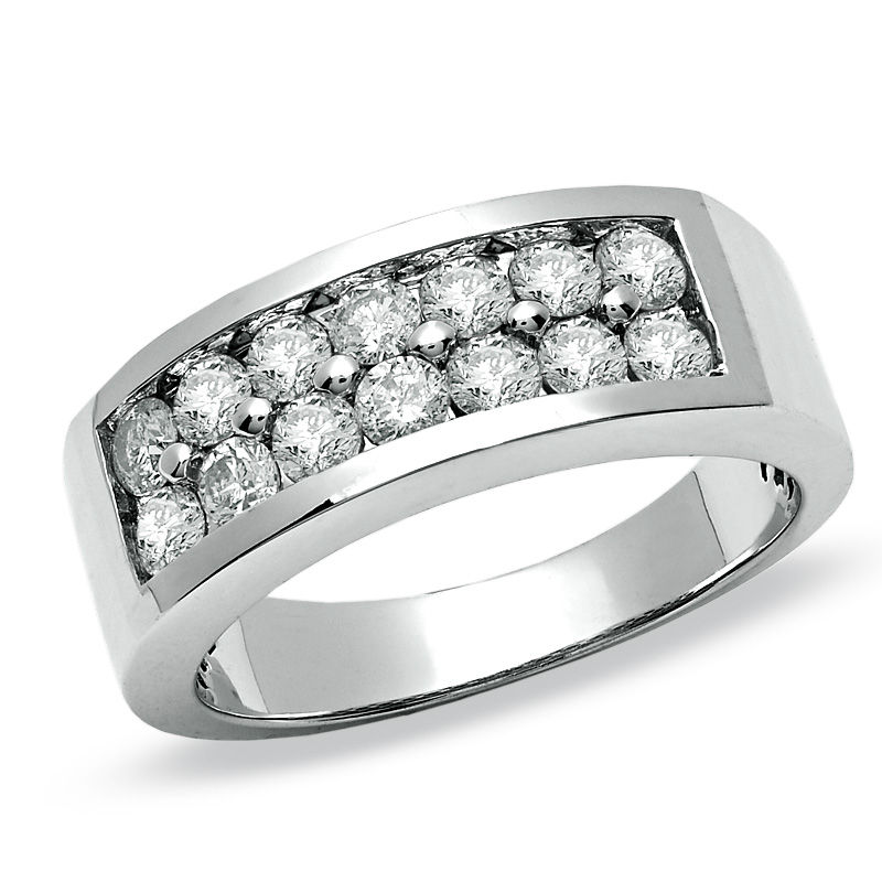 Zales Men s 1 1 2 ct. T.W. Diamond Double Row Wedding Band in 14K White Gold