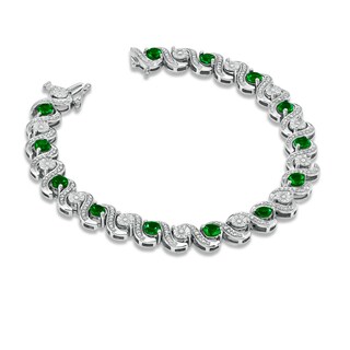 Lab-Created Emerald and 1/8 CT. T.W. Diamond Tennis Bracelet in ...