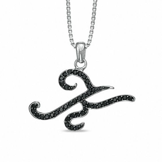 1/4 CT. T.W. Black Diamond "K" Initial Pendant in Sterling Silver | Zales