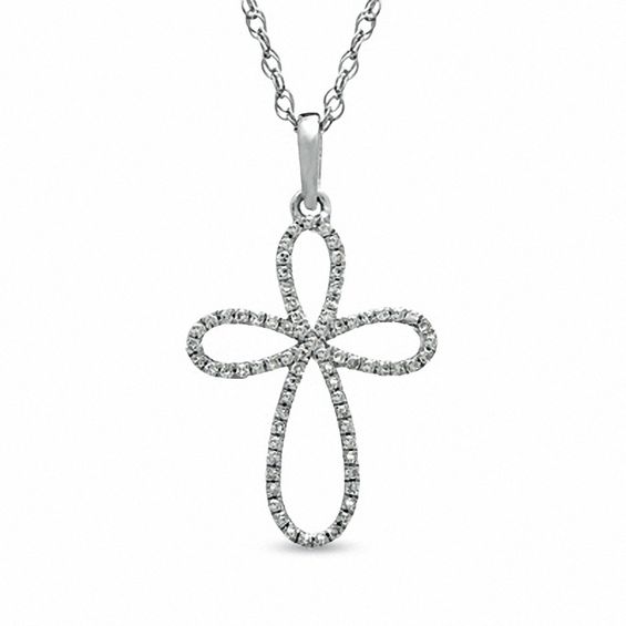 1/7 CT. T.W. Diamond Looped Cross Pendant in Sterling Silver | Zales