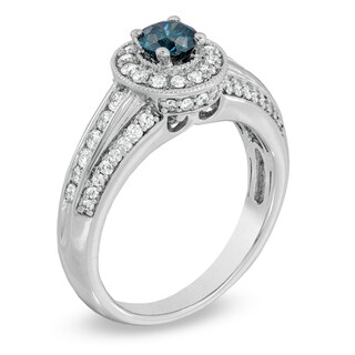 1 CT. T.W. Enhanced Blue and White Diamond Engagement Ring in 14K White ...