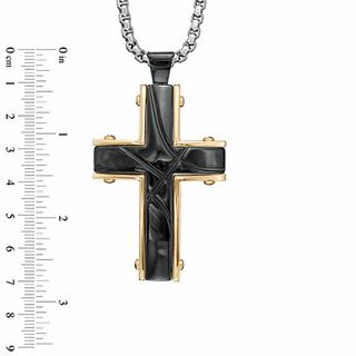 Men's Large Grooved Cross Pendant in Two-Tone Stainless Steel - 30" | Zales