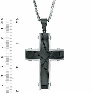 Men's Grooved Cross Pendant in Two-Tone Stainless Steel - 36" | Zales