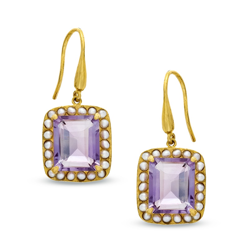 Piara™ Rectangular Amethyst and Freshwater Cultured Pearl Drop Earrings ...