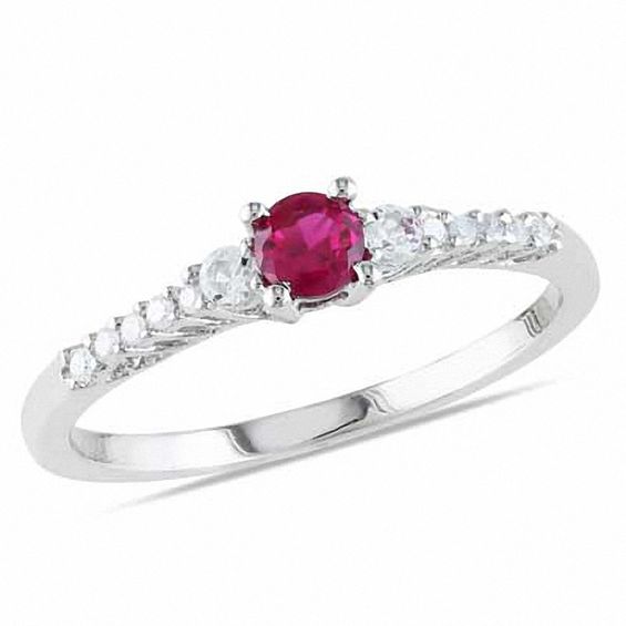 Lab-Created Ruby, White Sapphire and Diamond Accent Promise Ring in ...