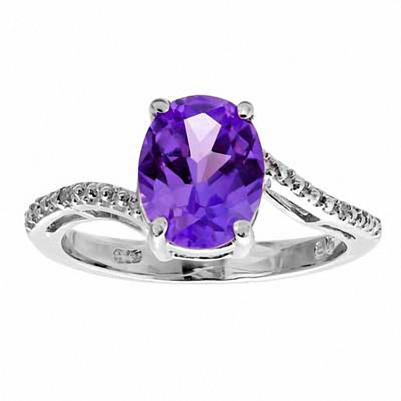 Zales Oval Amethyst and Diamond Accent Ring in Sterling Silver