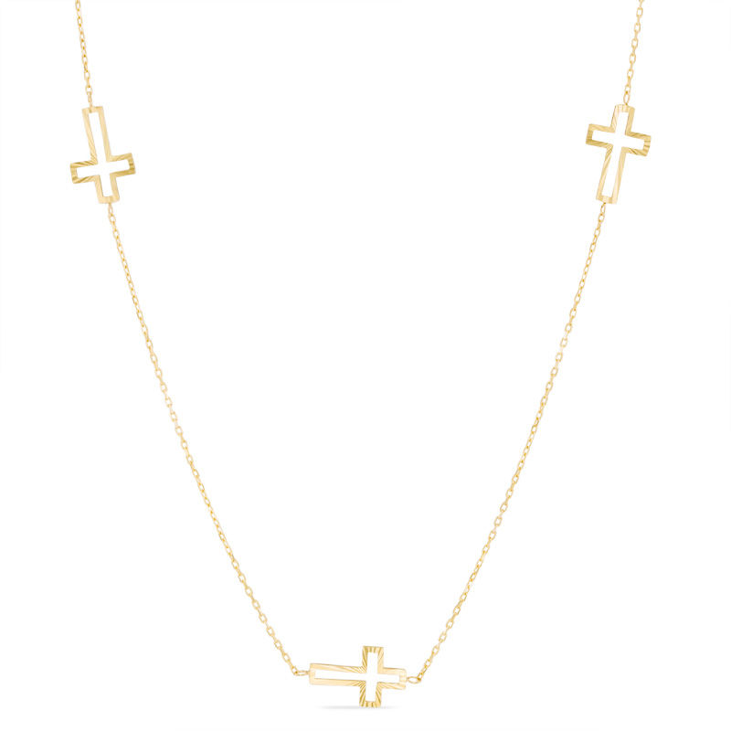 Sideways Cross Station Necklace in 10K Gold Zales