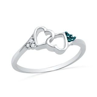 Enhanced Blue and White Diamond Accent Double Heart Promise Ring in 10K ...
