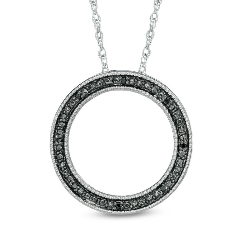 Zales Black Diamond Accent Circle Pendant in Sterling Silver