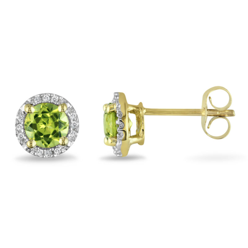 Zales 5.0mm Peridot and Diamond Accent Frame Stud Earrings in 10K Gold