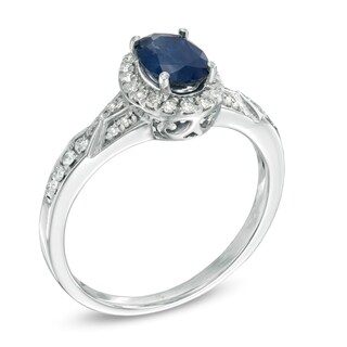 Oval Blue Sapphire and 1/5 CT. T.W. Diamond Ring in Sterling Silver | Zales