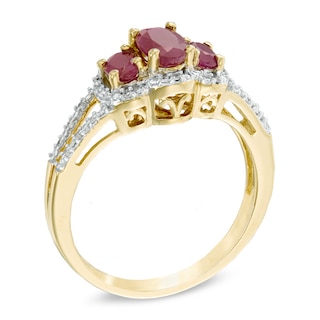 Oval Ruby and Diamond Accent Three Stone Ring in 10K Gold | Zales