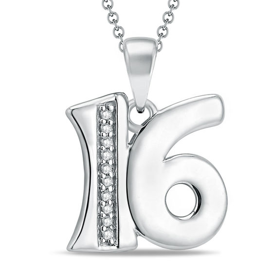 Diamond Accent Number "16" Pendant in Sterling Silver | Online ...