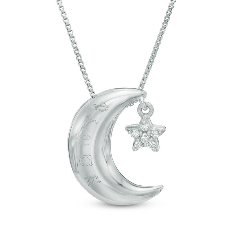 Zales Diamond Accent Crescent Moon with Star Dangle Pendant in Sterling Silver