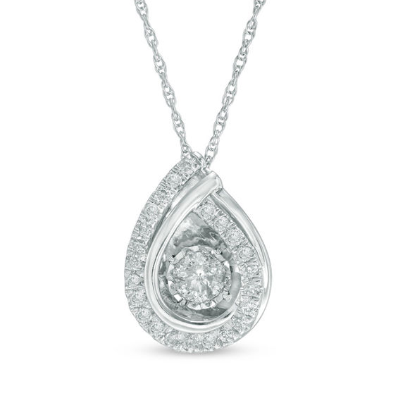 Zales 3 4 ct. T.W. Diamond Teardrop Overlay Pendant in 14K White Gold