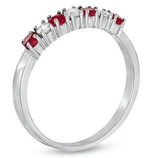 Ruby and 1/6 CT. T.W. Diamond Seven Stone Ring in Platinum | Zales