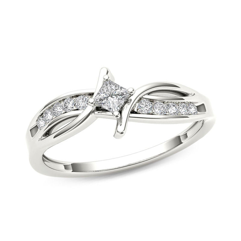 Zales 1 4 ct. T.W. Princess Cut Diamond Bypass Promise Ring in 14K White Gold