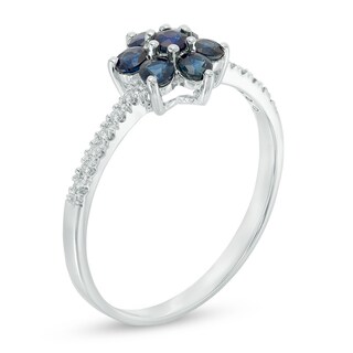Blue Sapphire and Diamond Accent Flower Ring in 10K White Gold | Zales
