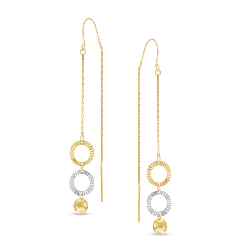 Diamond-Cut Triple Disc Threader Drop Earrings in 10K Gold | Zales