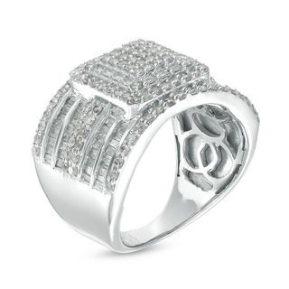 2 CT. T.W. Composite Diamond Rectangle Frame Ring in Sterling Silver ...