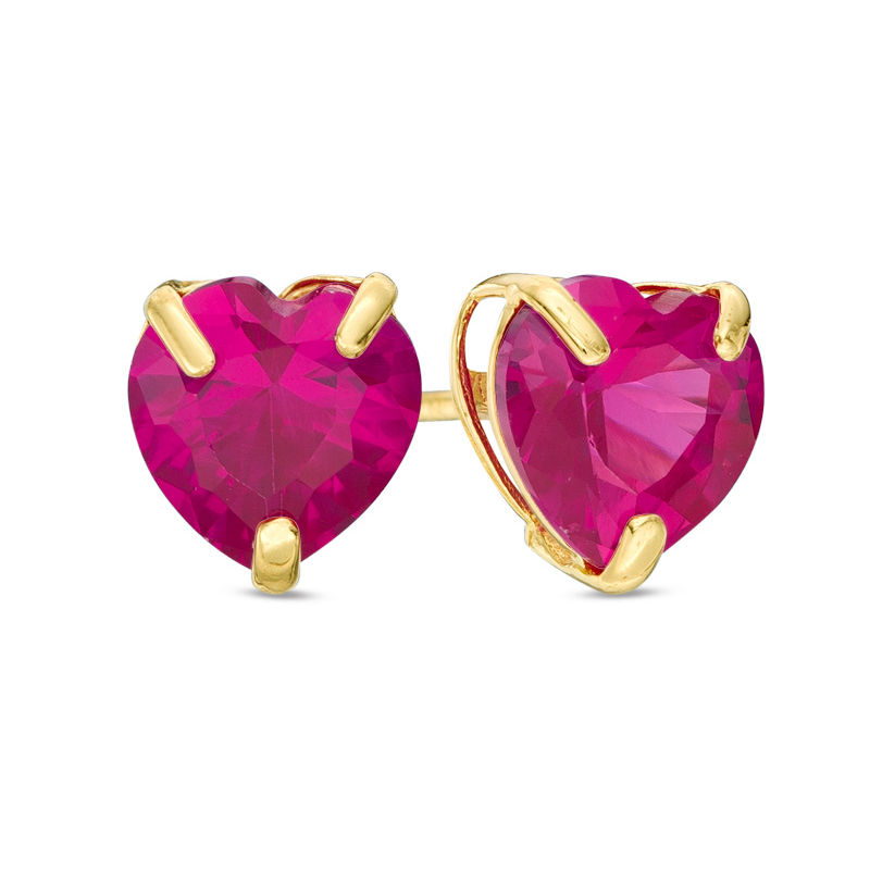 6.0mm Heart Shaped Lab Created Ruby Solitaire Stud Earrings in 10K Gold Zales