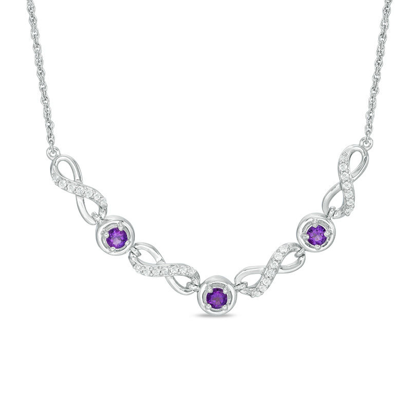 Amethyst and 1 5 CT. T.W. Diamond Three Stone Infinity Symbol Necklace in Sterling Silver Zales