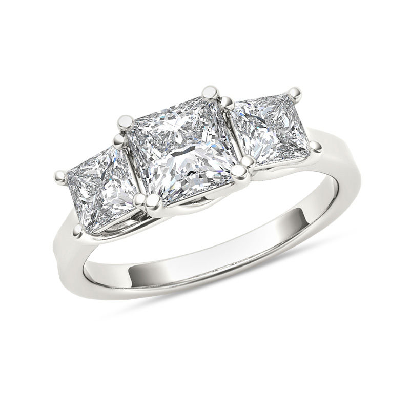 3 Stone Princess Cut Engagement Rings With Diamond Band