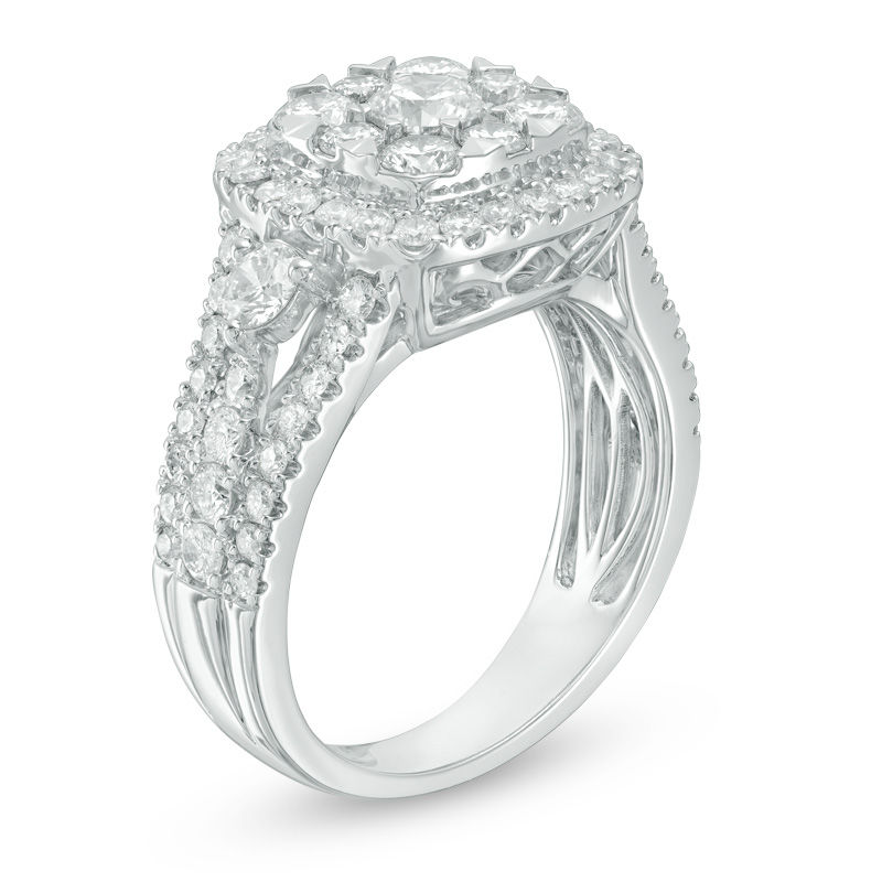 2 CT. T.W. Cushion Multi-Diamond Frame Engagement Ring in 14K White ...
