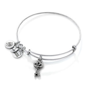 Alex and Ani Crystal Skeleton Key Charm Bangle in Silver-Tone Brass | Zales
