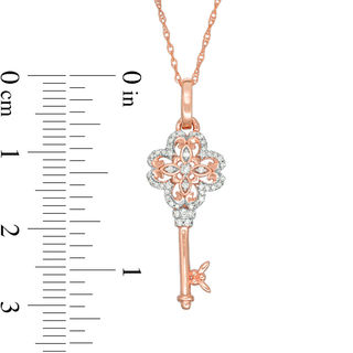 1/10 CT. T.W. Diamond Clover-Top Key Pendant in 10K Rose Gold | Zales