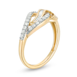 1/3 CT. T.W. Baguette and Round Diamond Double Loop Ring in 10K Gold ...