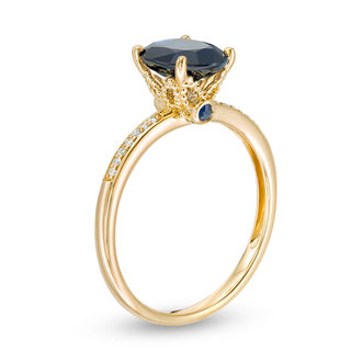 Oval Blue Sapphire and 1/20 CT. T.W. Diamond Ring in 14K Gold | Zales
