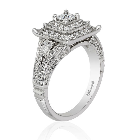 Zales Enchanted Disney Mulan 1 CT. T.w. Princess Cut Diamond Double Frame Engagement Ring in 14K White Gold Mall of America