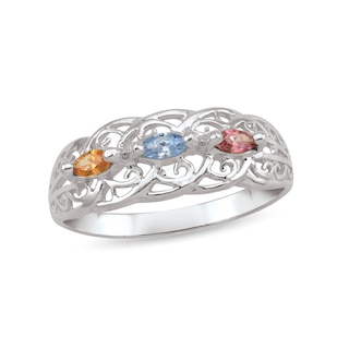 Mother's Marquise Birthstone Filigree Wave Ring (3 Stones) | Zales