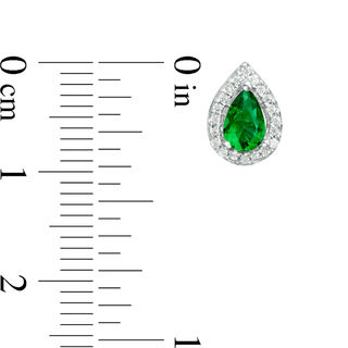 Pear-Shaped Lab-Created Emerald and 1/6 CT. T.W. Diamond Frame Stud ...