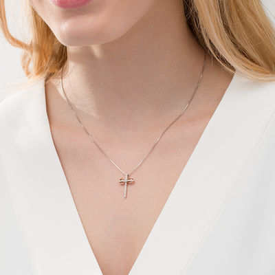 1/10 CT. T.W. Diamond Infinity Cross Pendant in Sterling Silver and 10K ...