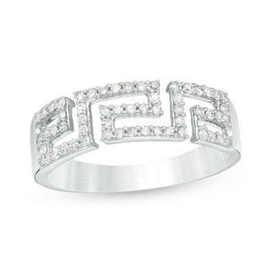 1/3 CT. T.W. Diamond Greek Key Ring in 10K White Gold | Zales