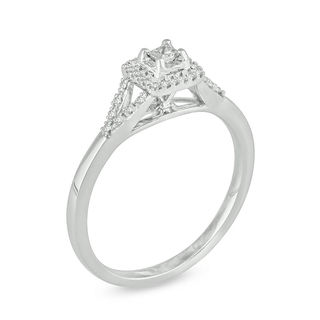 1/6 CT. T.W. Princess-Cut Diamond Frame Promise Ring in Sterling Silver ...